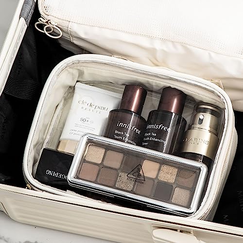Hibagg Travel Toiletry Bags TSA Approved, 2PCS Clear Makeup Bags Set, Cosmetics Organizer Wide Open, Carry On Travel Essentials for Women Men with Gift Box, White