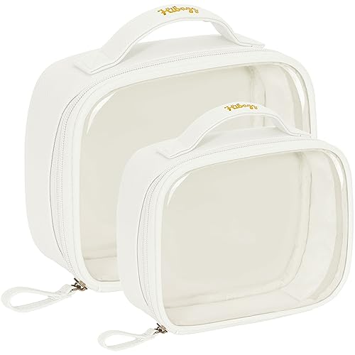 Hibagg Travel Toiletry Bags TSA Approved, 2PCS Clear Makeup Bags Set, Cosmetics Organizer Wide Open, Carry On Travel Essentials for Women Men with Gift Box, White