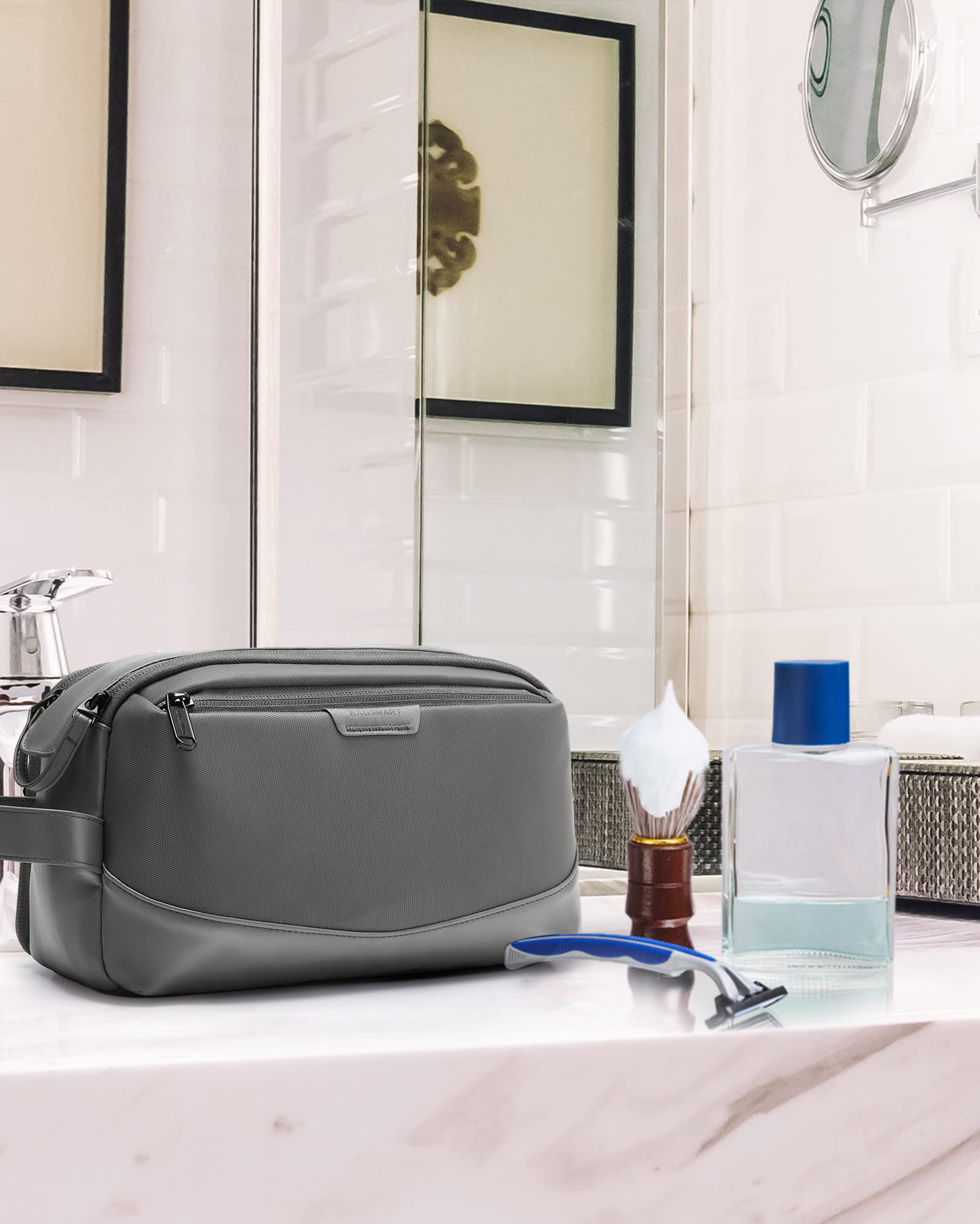 BAGSMART Toiletry Bag for Men, Large Travel Toiletry Organizer, Dopp Kit Water-resistant Shaving Bag for Toiletries Accessories - Grey
