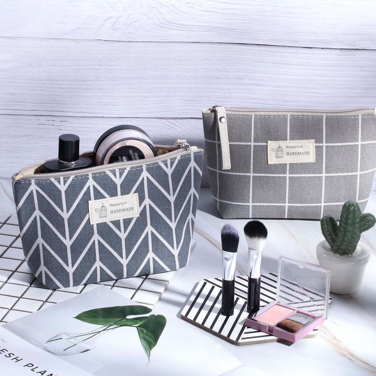 Boao 6 Pieces Canvas Cosmetic Bags Pouches for Purse with Zipper Printed Makeup Bag Multi Function Canvas Travel Pouch Organizer Pouch for Women Vacation Travel, 6 Styles(Grid Style)