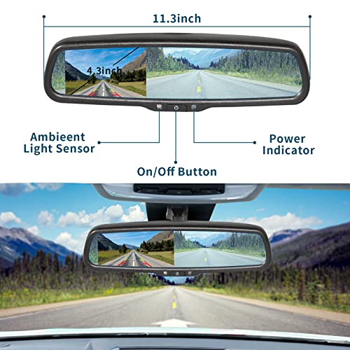 EWAY for Toyota Tundra 2007-2014 4.3" Rear View Mirror Monitor with Tailgate Handle Backup Camera Kit Parking Waterproof CCD Reverse Reversing Night Vision Car Safety Backing Auto Cameras