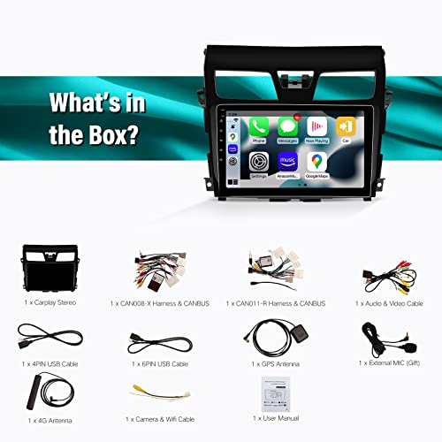 Wireless Apple Car Play Radio, ViaBecs 10.2β Bluetooth Car Stereo for 2014-2018 Nissan Altima Support Android Auto, Bluetooth 5.0, GPS Navigation, Subwoofer, SWC, 36-EQ DSP, AM/FM Car Radio Receiver