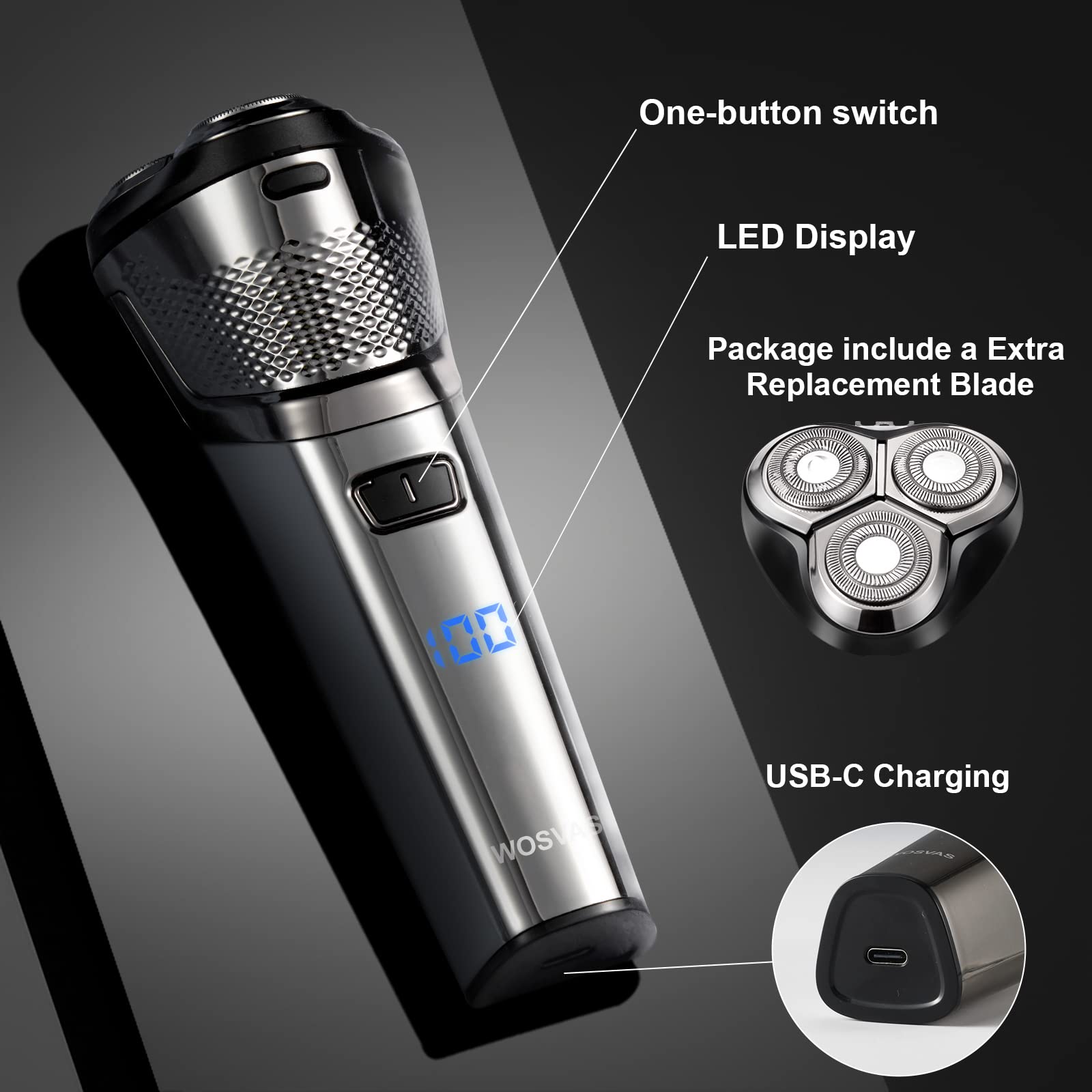 Electric Shavers Electric Razor for Men Face Clean Shave Rechargeable USB C Electric Shaver Cordless Mens Electric Razors for Shaving Face Dry Wet Rotary Shaver LED Display with A Replacement Blade