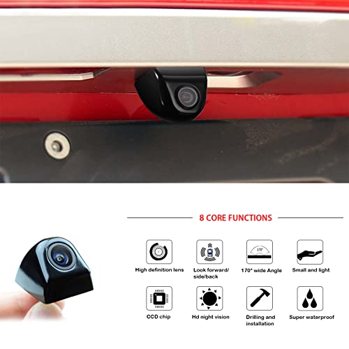 Dewkou Pack-1 Car Backup Camera, 170° Adjustable Wide Angle Camera, 720P Night Vision Navigation Video Camera, HD Waterproof Fisheye Glass Lenses, for Cars Trucks SUVs RVs Vans Parking Camera (Black)