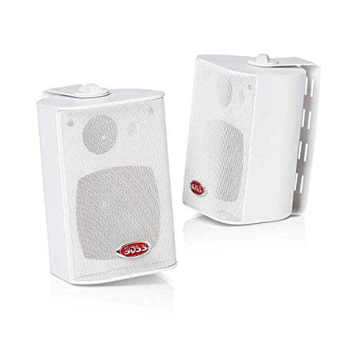 BOSS Audio Systems MGR350B Marine Gauge Receiver - Bluetooth, Digital Media MP3 Player + MR4.3W 200-Watt 3 Way Marine 4-Inch Enclosed System Speakers.