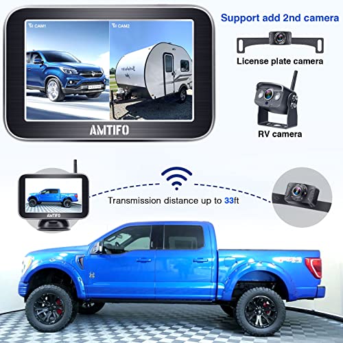 AMTIFO Wireless Backup Camera HD 1080P 5 Inch Split Screen Monitor Digital Stable Signal Car Truck RV Bluetooth License Plate Rear View Cam System 2 Channels Clear Night Vision W3