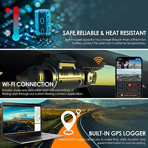 RexingUSA V2 PRO AI Dash Cam 3-Channel Front/Cabin/Rear 1080p Recording with Mobile App Night Vision Dash Camera w/Front Collision Warning, Pedestrian Alert, Lane Departure Warning,Clear to Go Alert