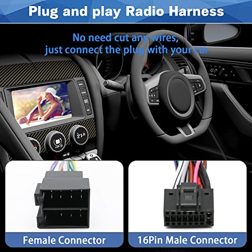 Fiegromech 16 Pin Car Radio Wiring Harness Cable with ISO Socket Replacement for VW/Jetta/Passat Stereo Power Speaker Adapter