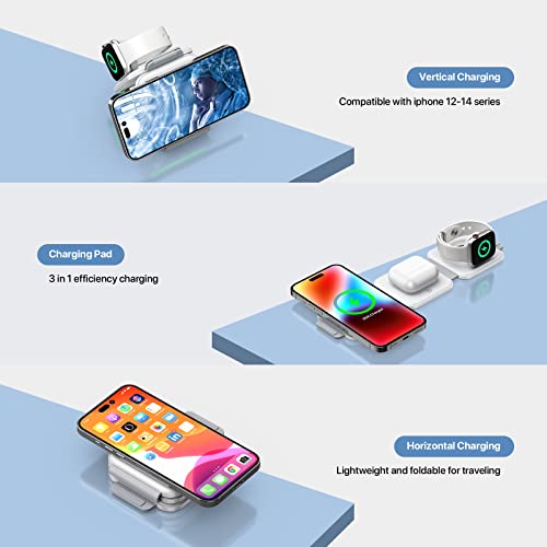 Wireless Charger 3 in 1,Magnetic Wireless Charging Station,Fast Mag-Safe Wireless Charging Pad for iPhone 14/13/12/Pro/Max/Min/Plus,AirPods 2/3/Pro, for Apple Watch(with Adapter)