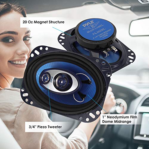 Pyle 4'' x 6'' Three Way Sound Speaker System - Pro Mid Range Triaxial Loud Audio 240 Watt per Pair w/ 4 Ohm Impedance and 3/4'' Piezo Tweeter for Car Component Stereo PL463BL