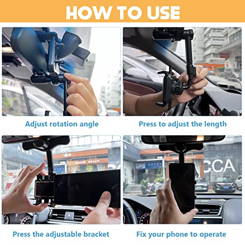 Rearview Mirror Phone Holder for Car,2023 Rotatable and Retractable Car Phone Holder Mount Universal Multifunctional 360° Rear View Mirror Phone Holder Pro Clip Car Mirror Phone Mount for Mobile Phone