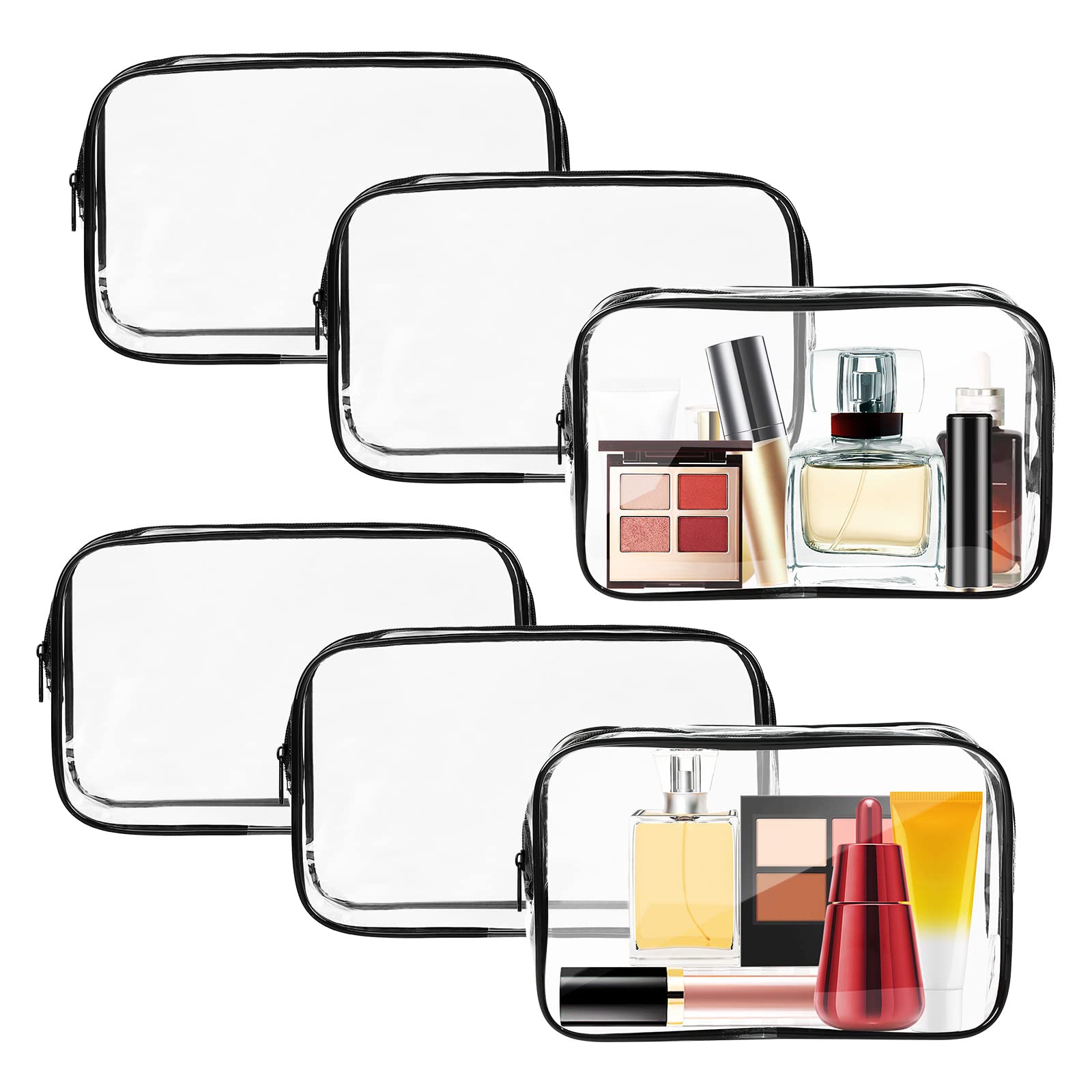 AURUZA 6 PACK Clear Toiletry Bag, TSA Approved Cosmetic Makeup Bags Set, Portable Travel Makeup Bags Zipper PVC Cosmetic Pouch Airport Airline for Travel, Bathroom