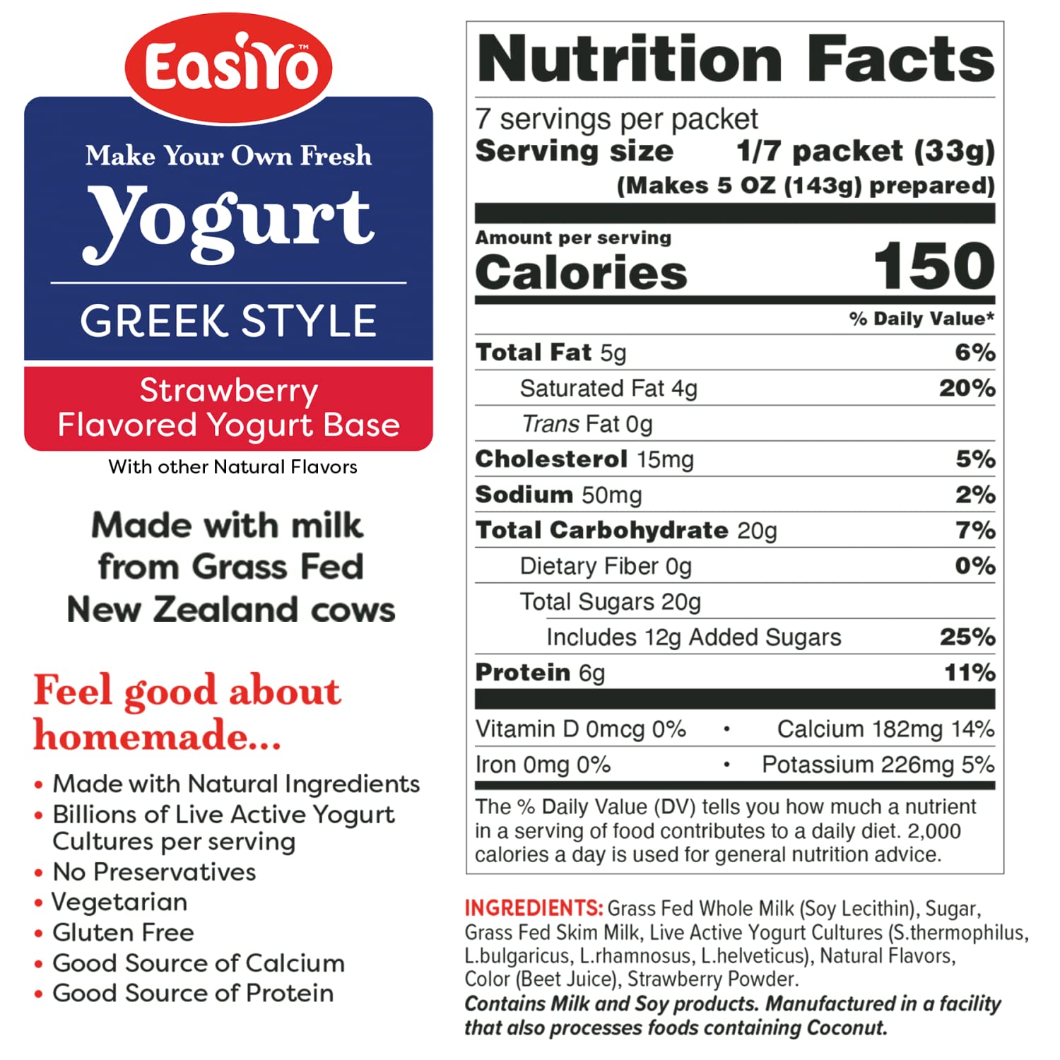 EasiYo Yogurt Starter Kit | EasiYo Yogurt Maker, Storage Jar and Greek Style Strawberry Flavored Yogurt Base (35oz, Makes 7 Servings) | Fresh Homemade Yogurt | New Zealand Milk from Grass Fed Cows