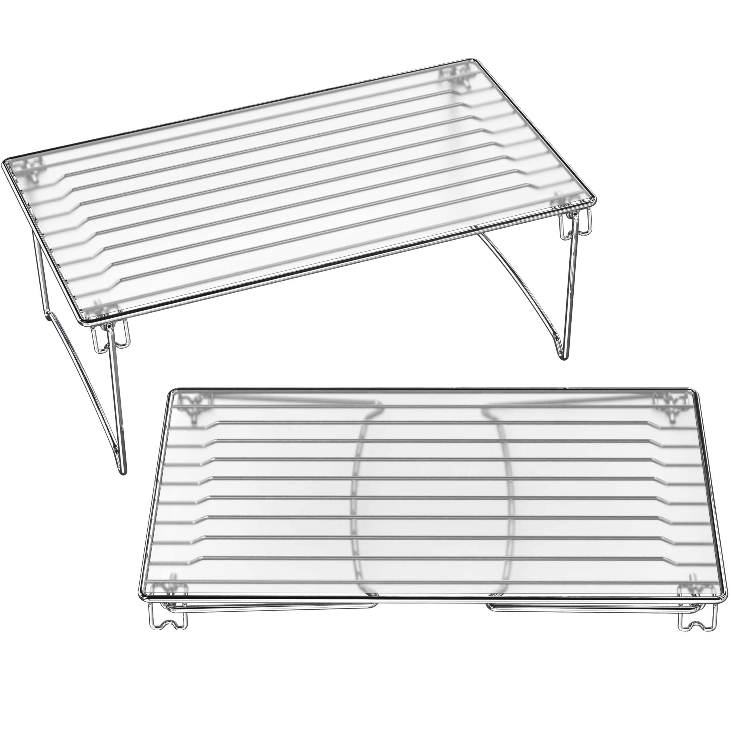 2 Pack - DecoBros Stackable Kitchen Cabinet Organizer, Chrome