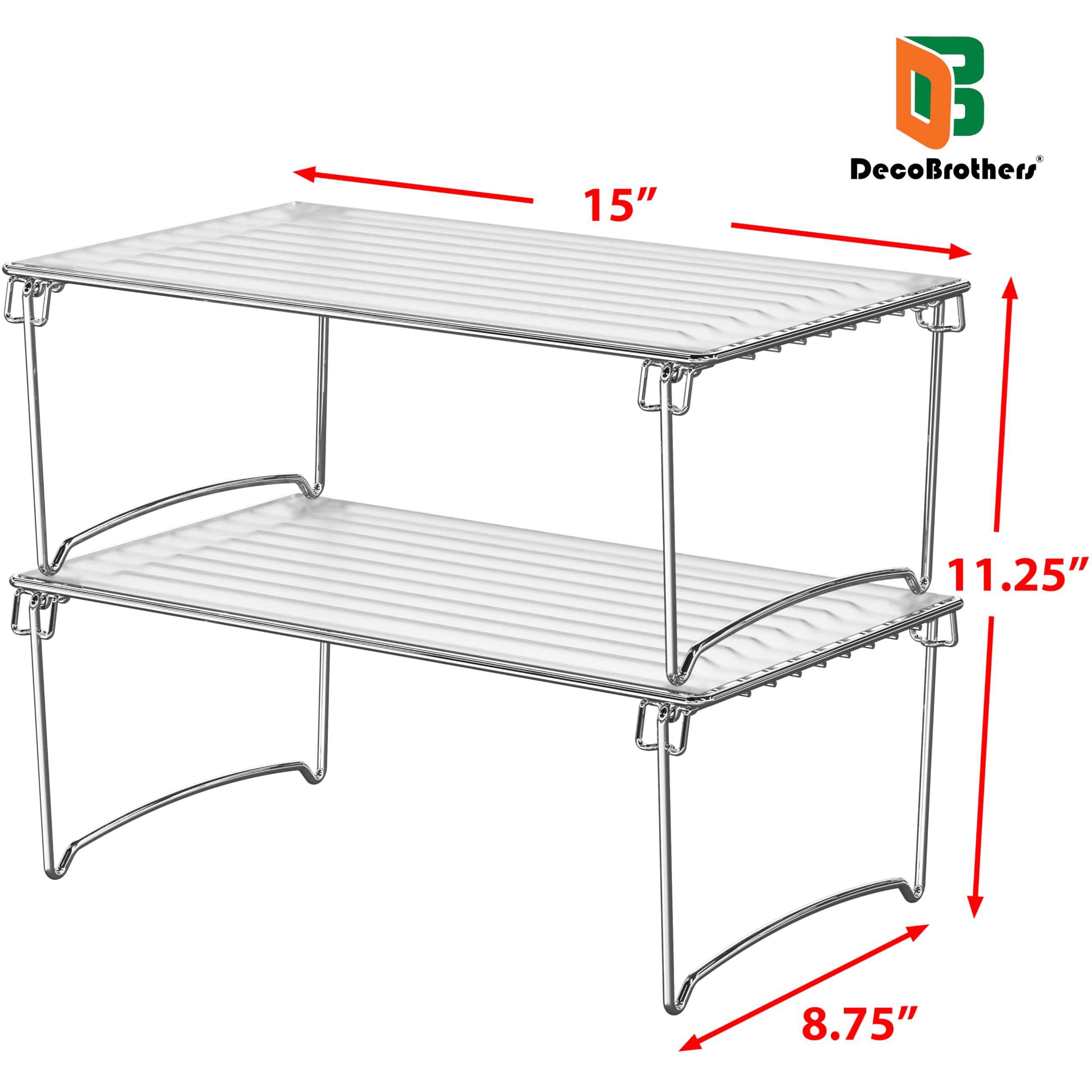 2 Pack - DecoBros Stackable Kitchen Cabinet Organizer, Chrome