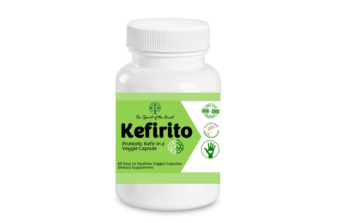 Kefirito 60 Veggie Capsules, 50 Billion CFU, 7 Probiotic Strains Kefiran, 582 mg Natural Active Probiotic, Supports Healthy Digestion, Gluten-Free, Lactosa-Free The Spirit Of The Forest 1 Month Supply