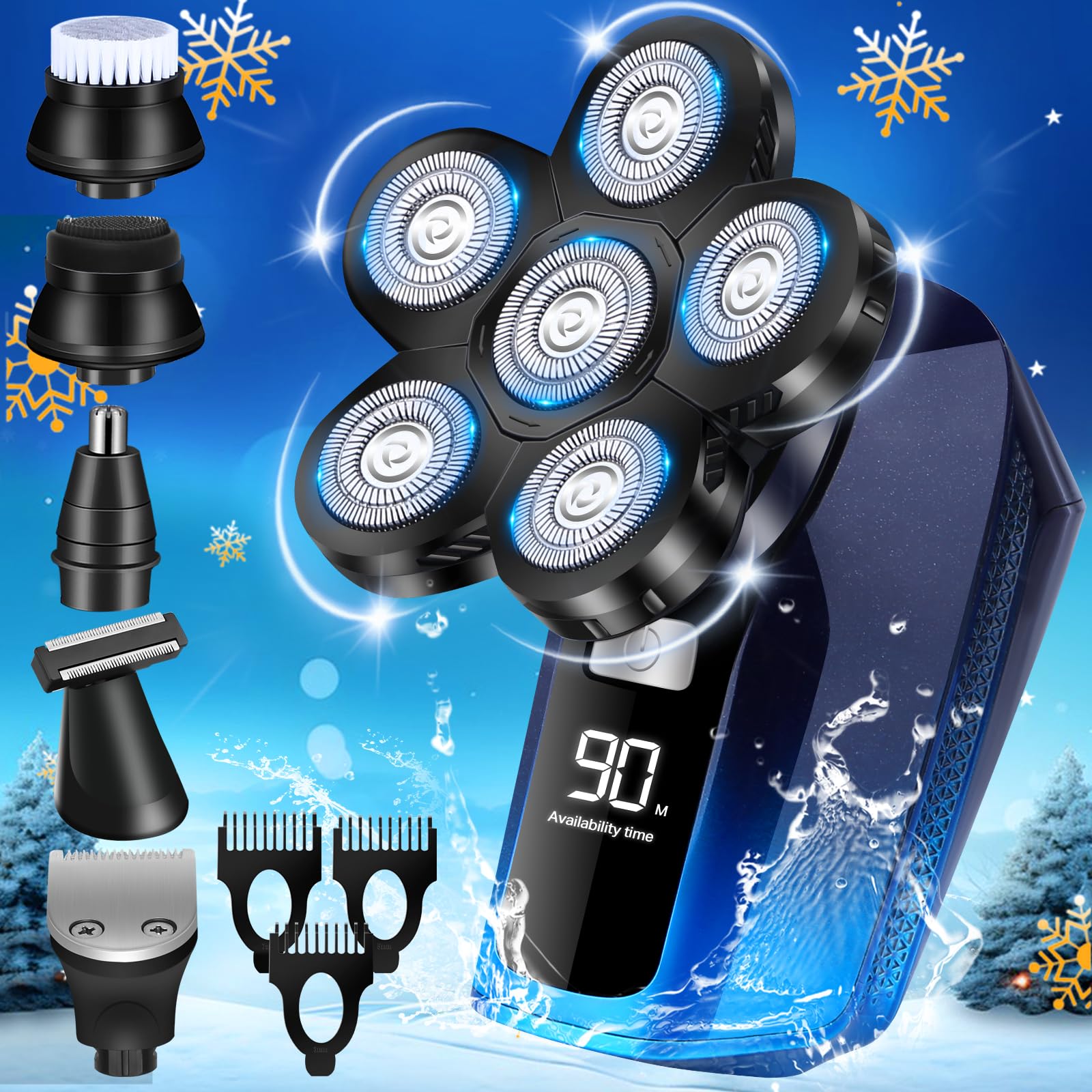 CoSuiovei Head Shaver for Bald Men,6 in 1 Electric Shavers for Bald Head Cordless, Waterproof Wet Dry Mens 6 Heads Electric Razor for Shaving, Man Rechargeable Facial Shaver Rotary Face Hair Razor