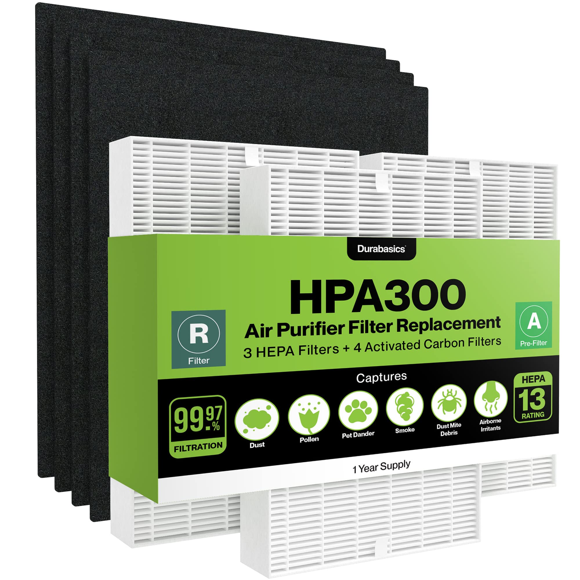 Durabasics 3 HEPA Filter Set for HPA300 Honeywell Air Purifier Filters & Honeywell HPA300 - For Honeywell Air Purifier Filter Replacement HPA300 - Replacements for Honeywell Filter R & HPA300 Filter