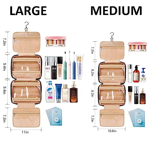 TOUCHFEEL Hanging Toiletry Bag for Women, Travel Makeup Bag Organizer, Extra Large Toiletries Bag, Water-resistant Bathroom Cosmetic Bag with Jewelry Organizer Compartment (Black, Medium)