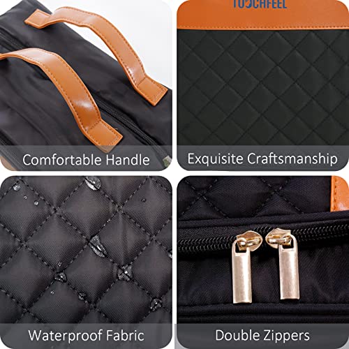 TOUCHFEEL Hanging Toiletry Bag for Women, Travel Makeup Bag Organizer, Extra Large Toiletries Bag, Water-resistant Bathroom Cosmetic Bag with Jewelry Organizer Compartment (Black, Medium)