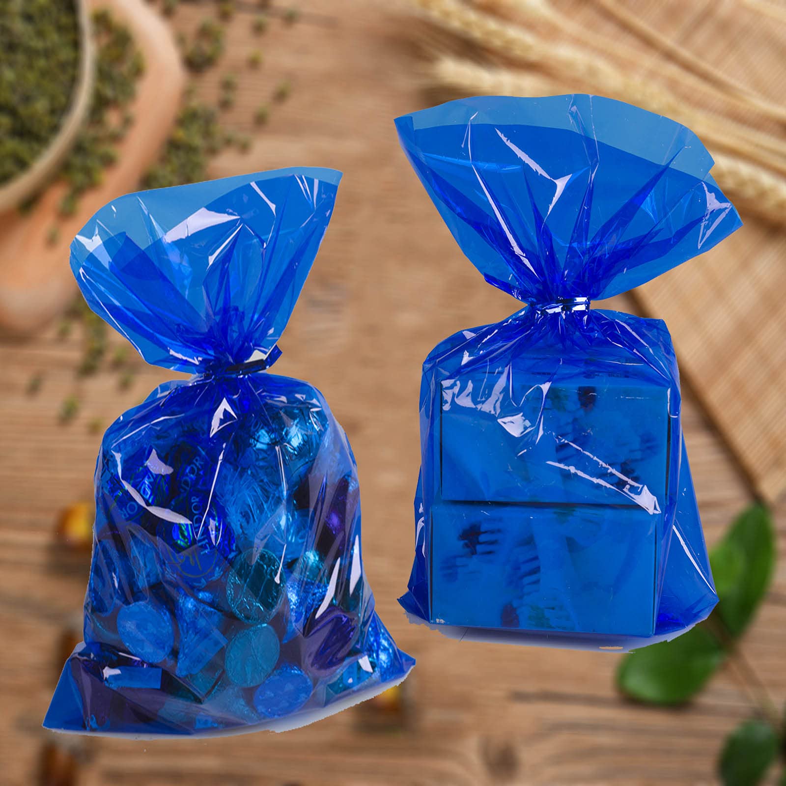 YESON Clear Cellophane Treat Bags Cello Cookie Candy Plastic Bag, blue 6x9 Inch Bags,Pack of 50
