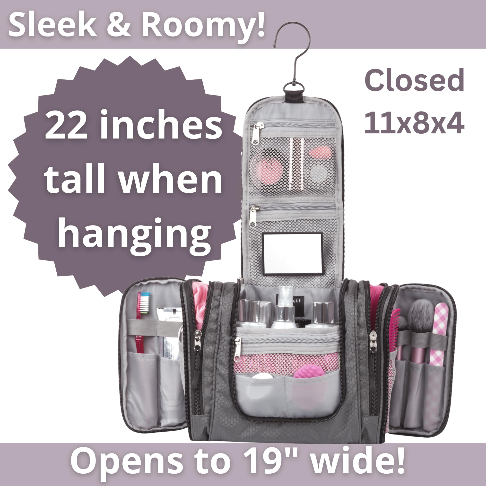 BORSALI Travel Hanging Toiletry Bag for Women with Travel Bottles and TSA Approved Clear Cosmetic, 3-1-1 Liquids Bag, Complete Toiletry Set Includes Portable Mirror, Storage Bag and Gift Box