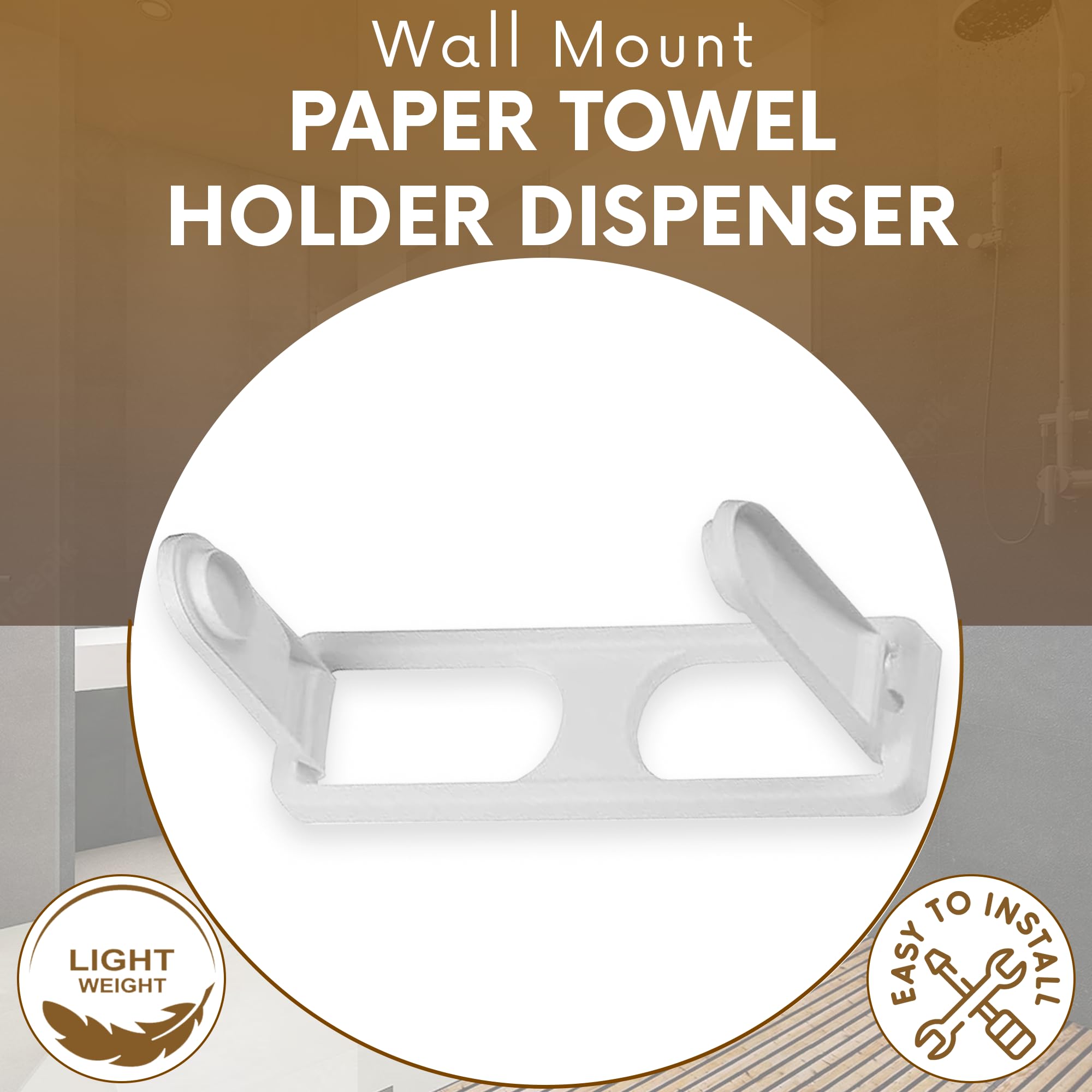 Bistras Wall Mount Paper Towel Holder Dispenser for Kitchen and Bath, Vertical or Horizontal Mount, Under Cabinet Includes 2 Screws (White 1 pk)