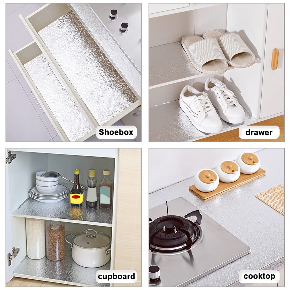 Kitchen Backsplash Stickers Self Adhesive Aluminum Foil Wallpaper, Oil Proof Heat Resistant Kitchen Wall Stickers for Cabinet Countertops Drawer Liner Shelves (15.7Inch x 16.4Ft)
