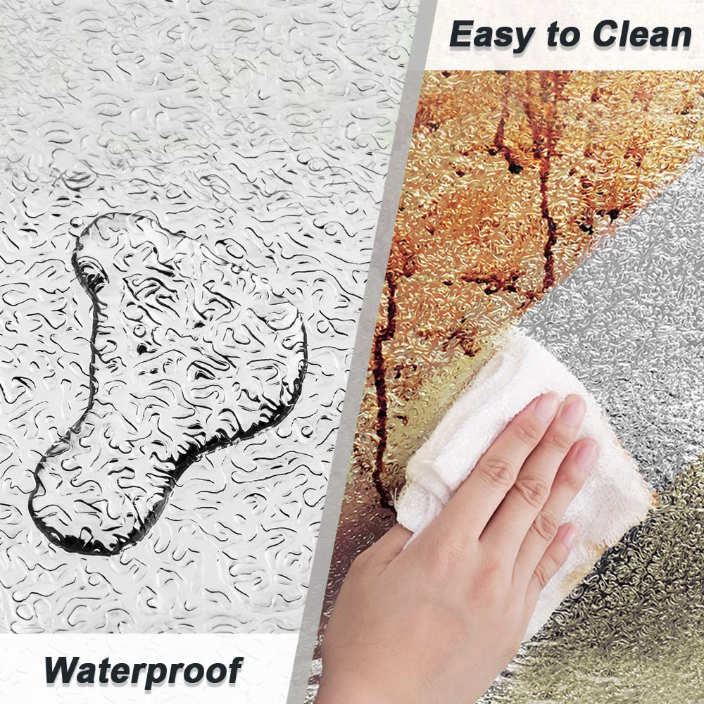 Kitchen Backsplash Stickers Self Adhesive Aluminum Foil Wallpaper, Oil Proof Heat Resistant Kitchen Wall Stickers for Cabinet Countertops Drawer Liner Shelves (15.7Inch x 16.4Ft)