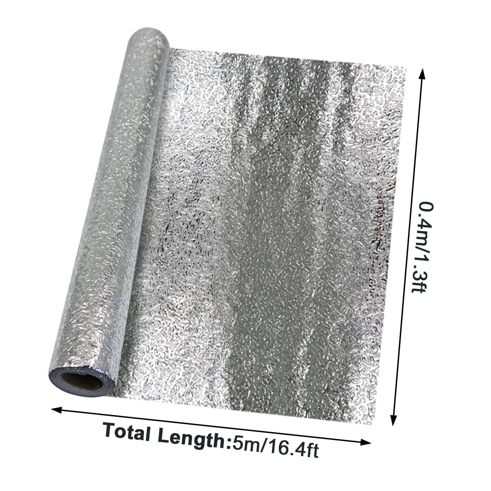 Kitchen Backsplash Stickers Self Adhesive Aluminum Foil Wallpaper, Oil Proof Heat Resistant Kitchen Wall Stickers for Cabinet Countertops Drawer Liner Shelves (15.7Inch x 16.4Ft)
