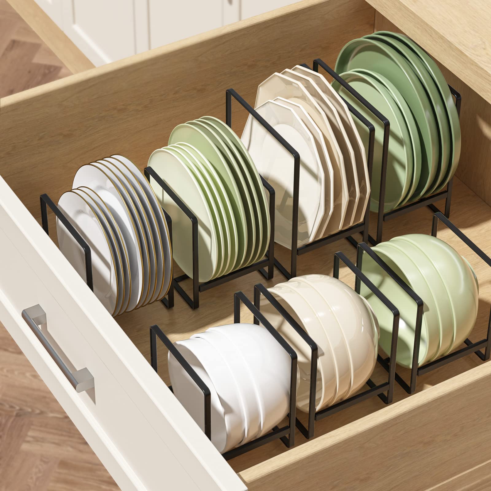 Hikinlichi 2 Pack Large Plate Holders Organizers Upright Cabinet Dish Drying Racks Metal Plate Dish Organizers Racks Stands for Countertop and Cupboard 7.87in. x 6.29in. x 4.52in. Black