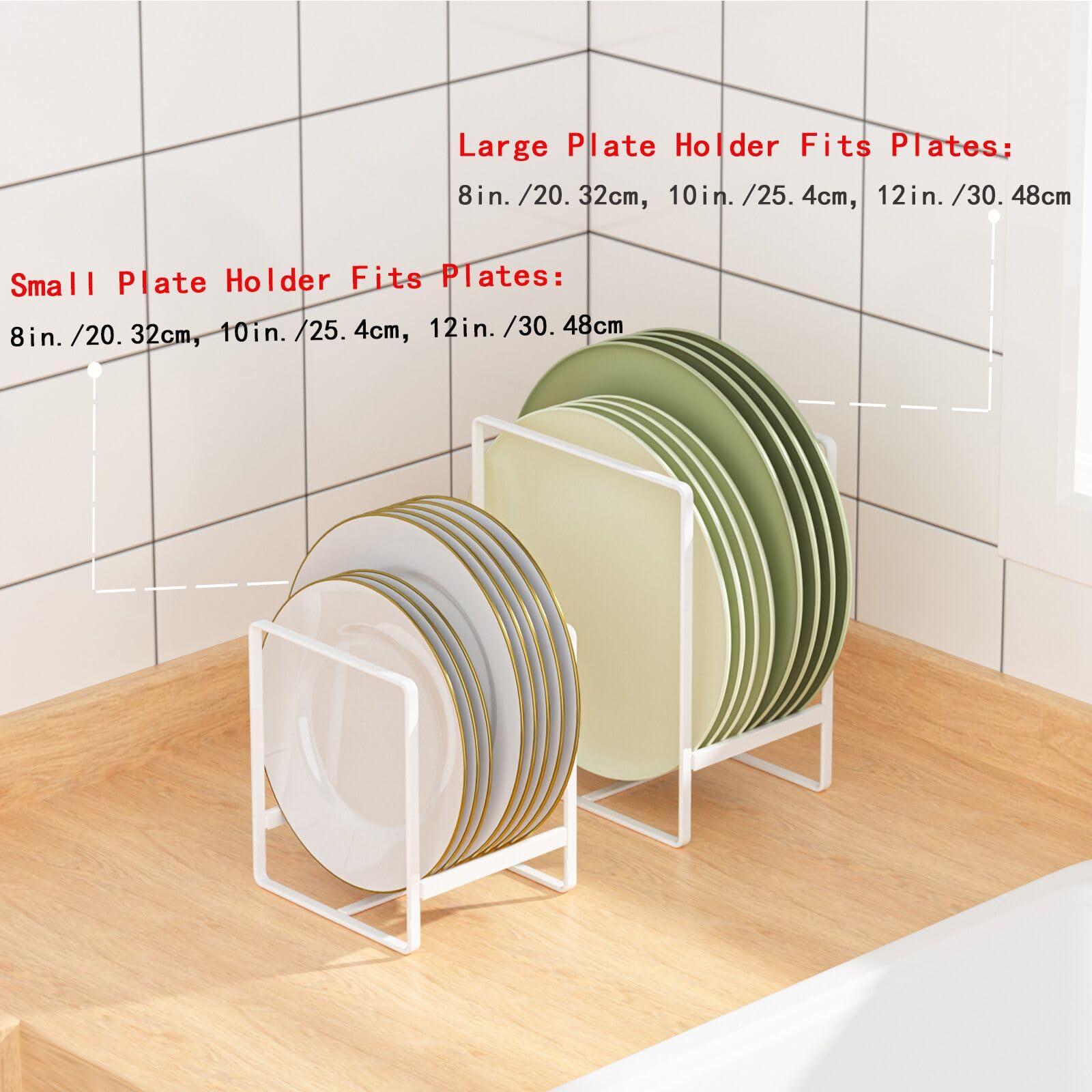 Hikinlichi 2 Pack Large Plate Holders Organizers Upright Cabinet Dish Drying Racks Metal Plate Dish Organizers Racks Stands for Countertop and Cupboard 7.87in. x 6.29in. x 4.52in. Black