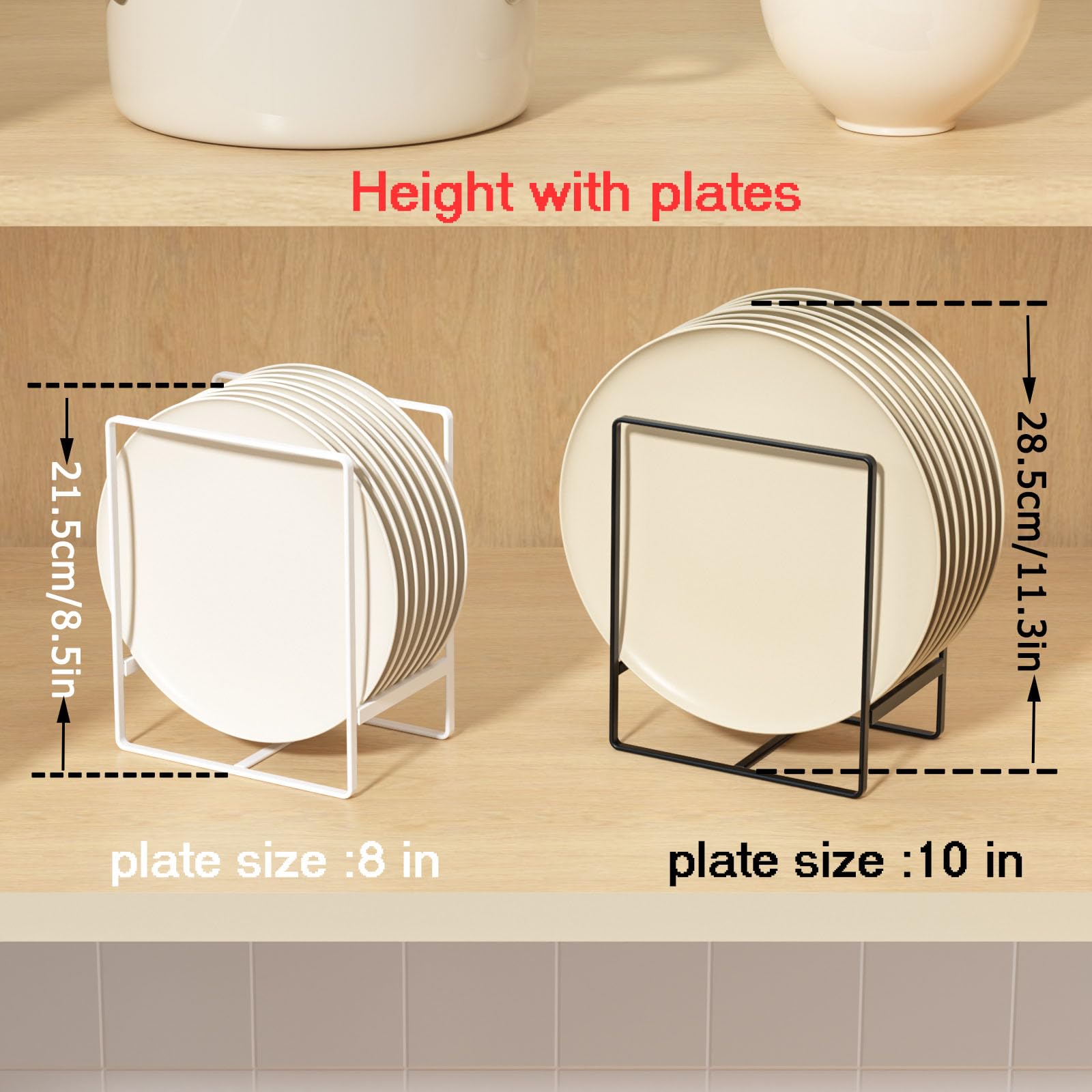 Hikinlichi 2 Pack Large Plate Holders Organizers Upright Cabinet Dish Drying Racks Metal Plate Dish Organizers Racks Stands for Countertop and Cupboard 7.87in. x 6.29in. x 4.52in. Black