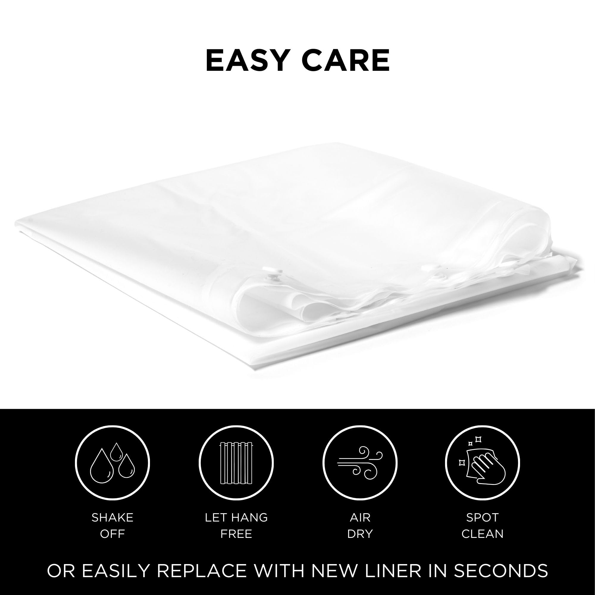 Hookless RBH14HH12 Polyester with PEVA Snap-In Shower Curtain Liner, Frosty White, 70 X 54in