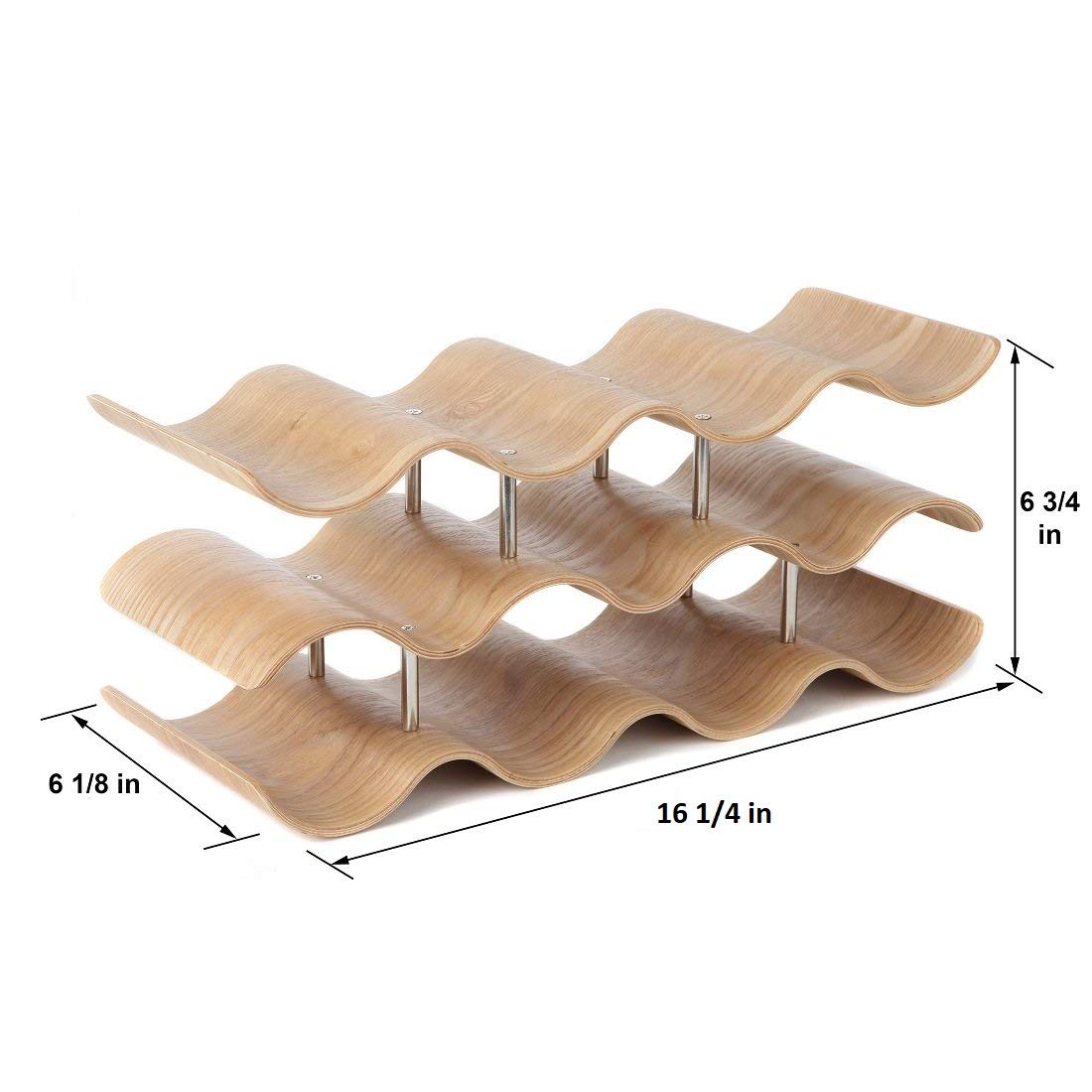Lily's Home Countertop Wave Wine Rack, Wood, Elegant and Modern, Table Top Wine Storage (Oak, 11 Bottles)