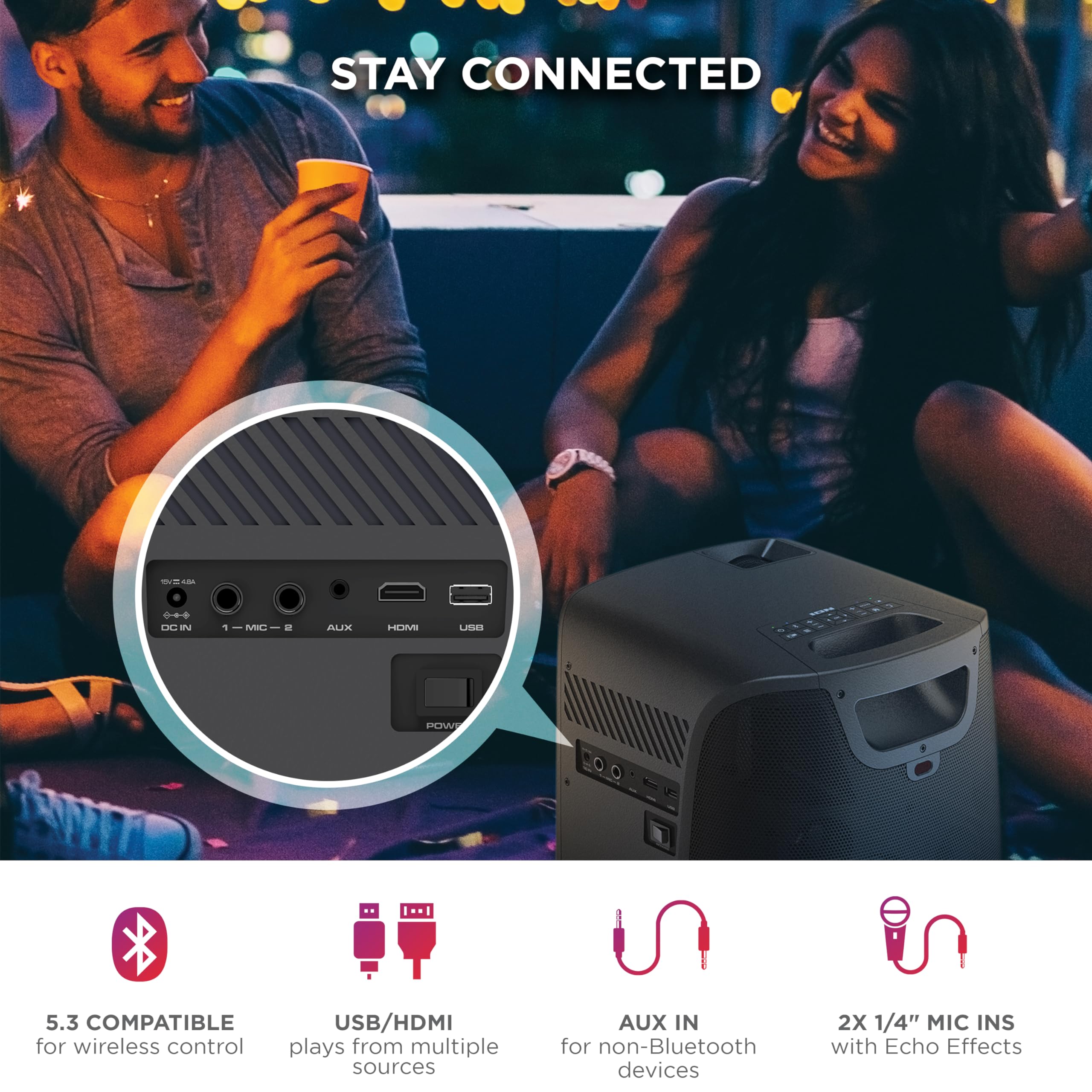 ION Audio Projector Deluxe HD Battery/AC Powered 720p HD LED Bluetooth-Enabled Projector with Powerful Speaker