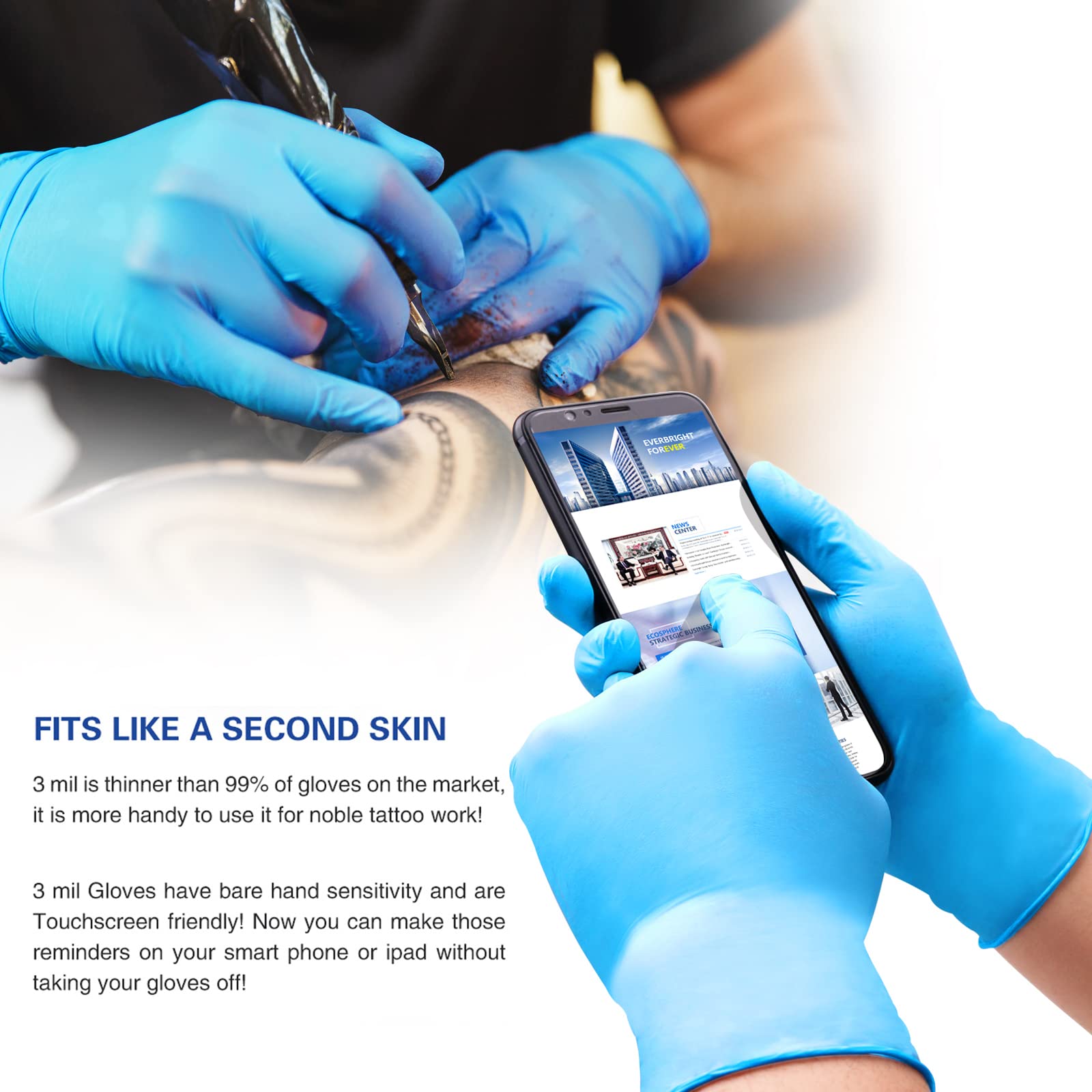 Wostar Nitrile Disposable Exam Gloves Medium Powder & Latex Free 4mil 100pcs Non-Sterile Disposable Gloves
