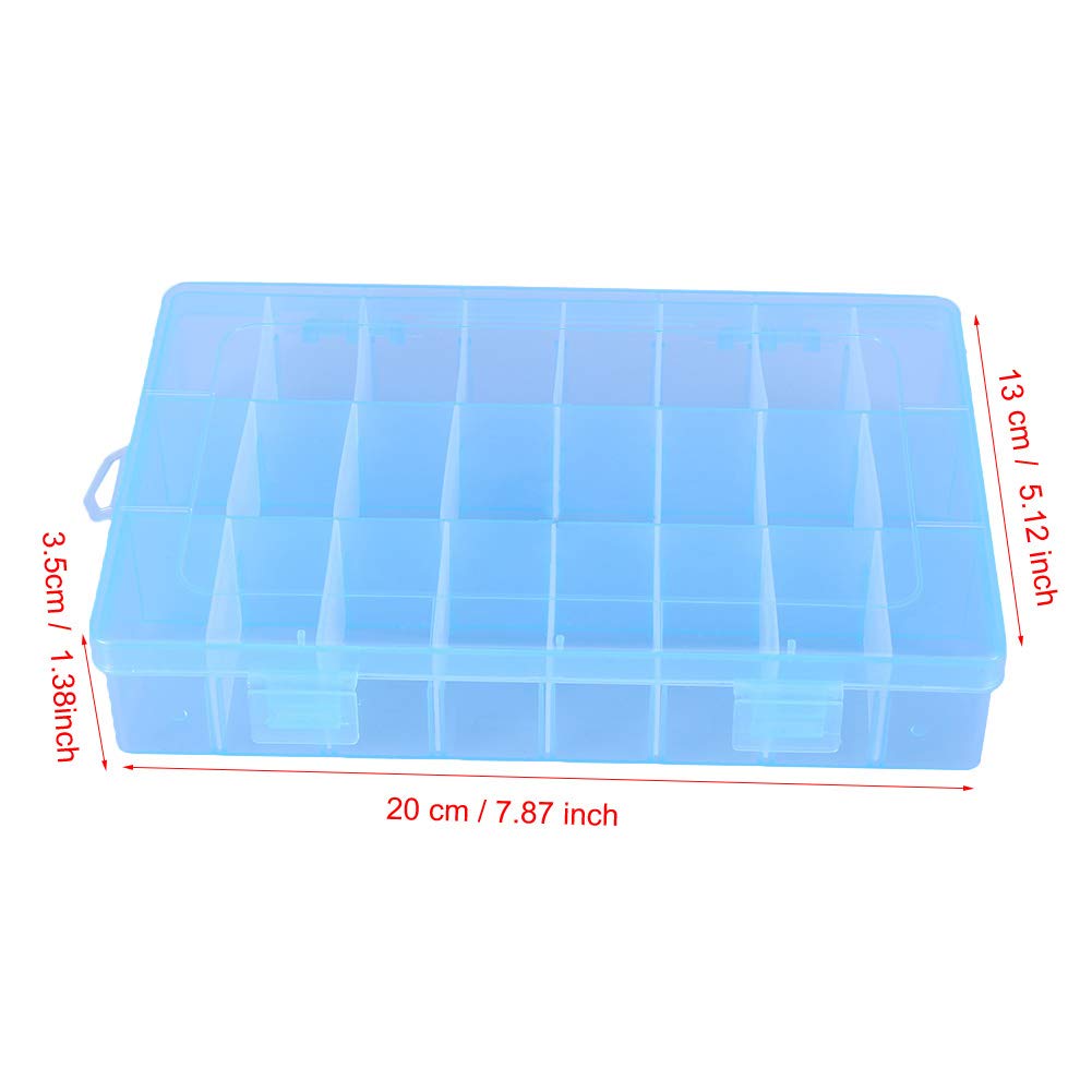 Jewelry Box Organizer Storage, 24 Grids Plastic Jewelry Adjustable Divider Container Detachable Beads Earrings Storage Case(Blue)