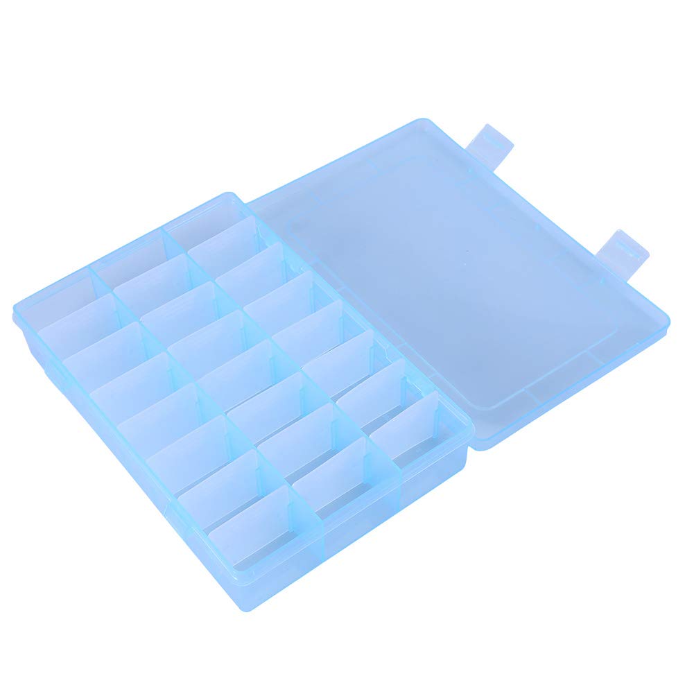 Jewelry Box Organizer Storage, 24 Grids Plastic Jewelry Adjustable Divider Container Detachable Beads Earrings Storage Case(Blue)
