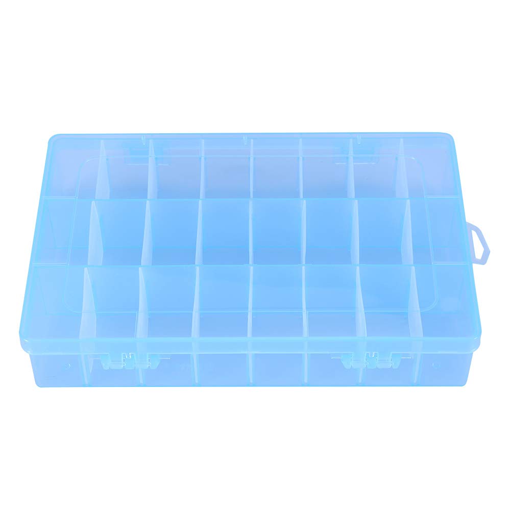 Jewelry Box Organizer Storage, 24 Grids Plastic Jewelry Adjustable Divider Container Detachable Beads Earrings Storage Case(Blue)