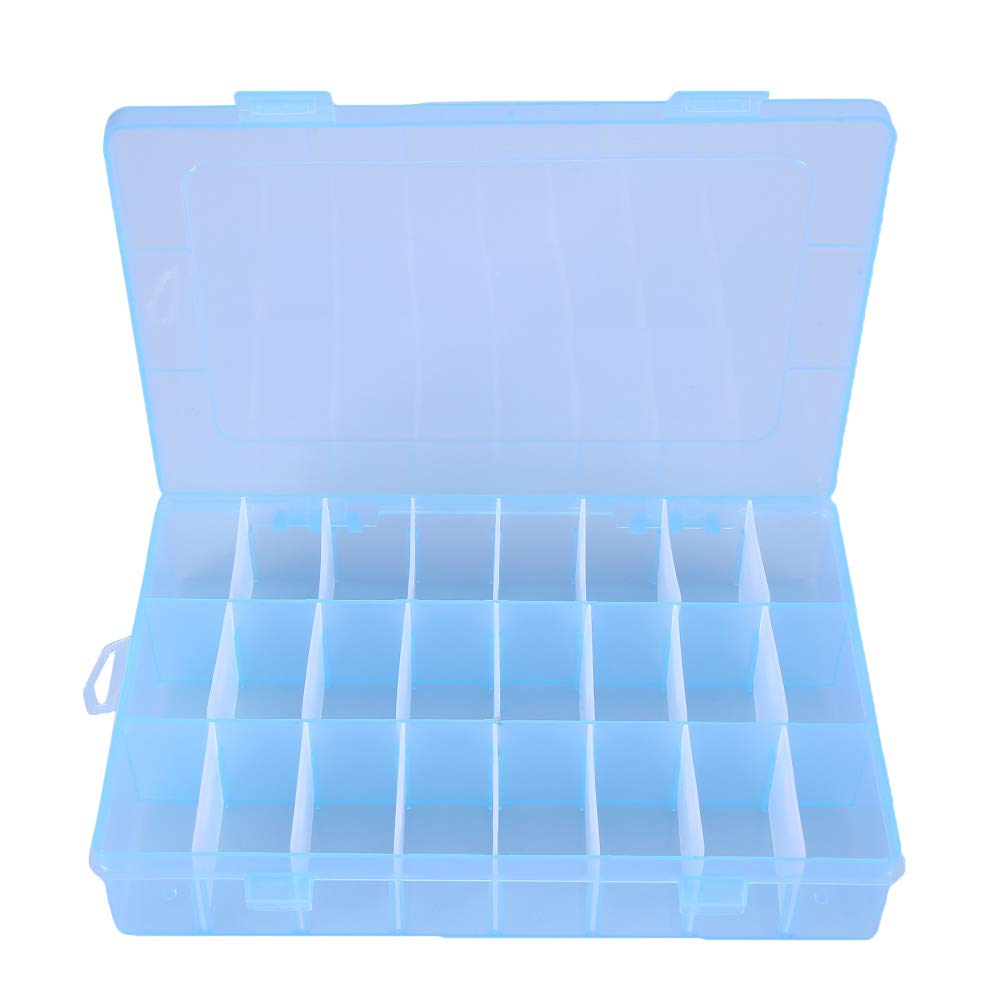 Jewelry Box Organizer Storage, 24 Grids Plastic Jewelry Adjustable Divider Container Detachable Beads Earrings Storage Case(Blue)