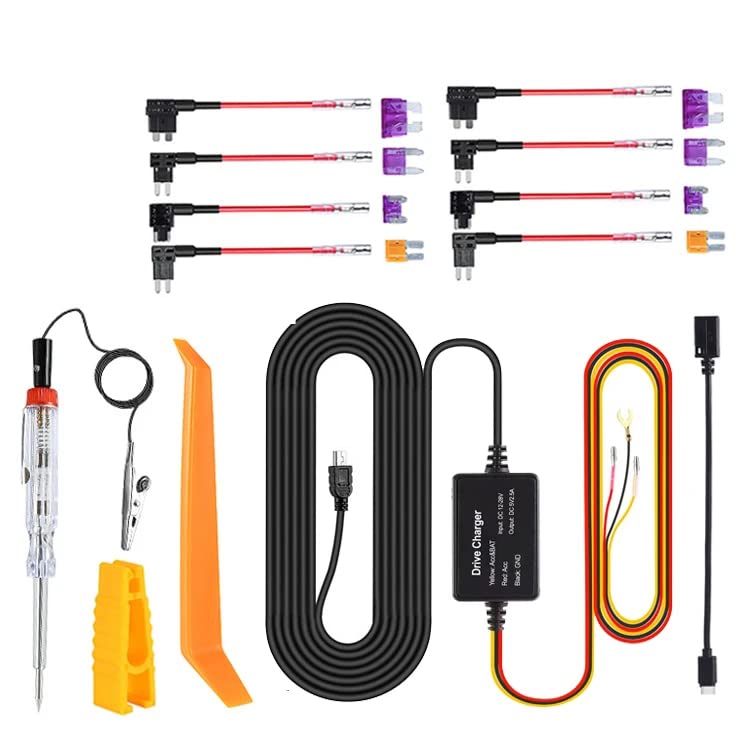 Dash Cam Hardwire Kit Mini/Micro USB Hard Wire Kit 12V-24V to 5V with Low Voltage Protection GPS Sat-Nav Video Recorder