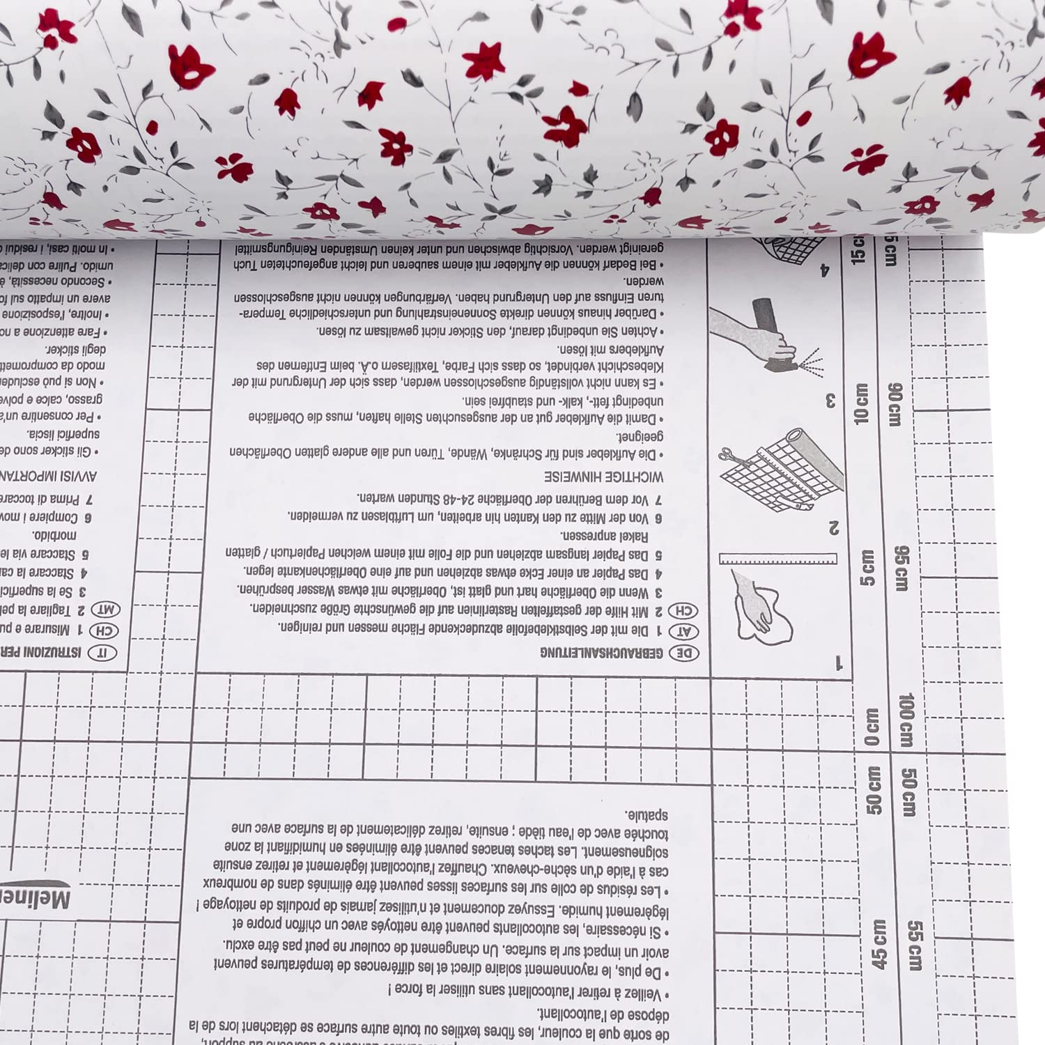 Yifely Red Rural Floral Shelf Liner Locker Decor Sticker Self-Adhesive Furniture Paper 17.7 Inch by 9.8 Feet