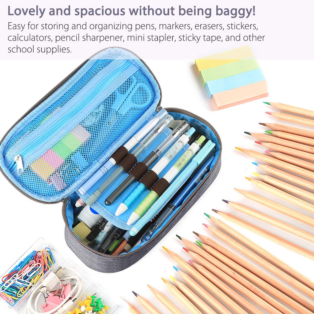 TTVALLEY Pencil Case Pen Case Oxford Stationery Box for Desk Supplies Organization Grey