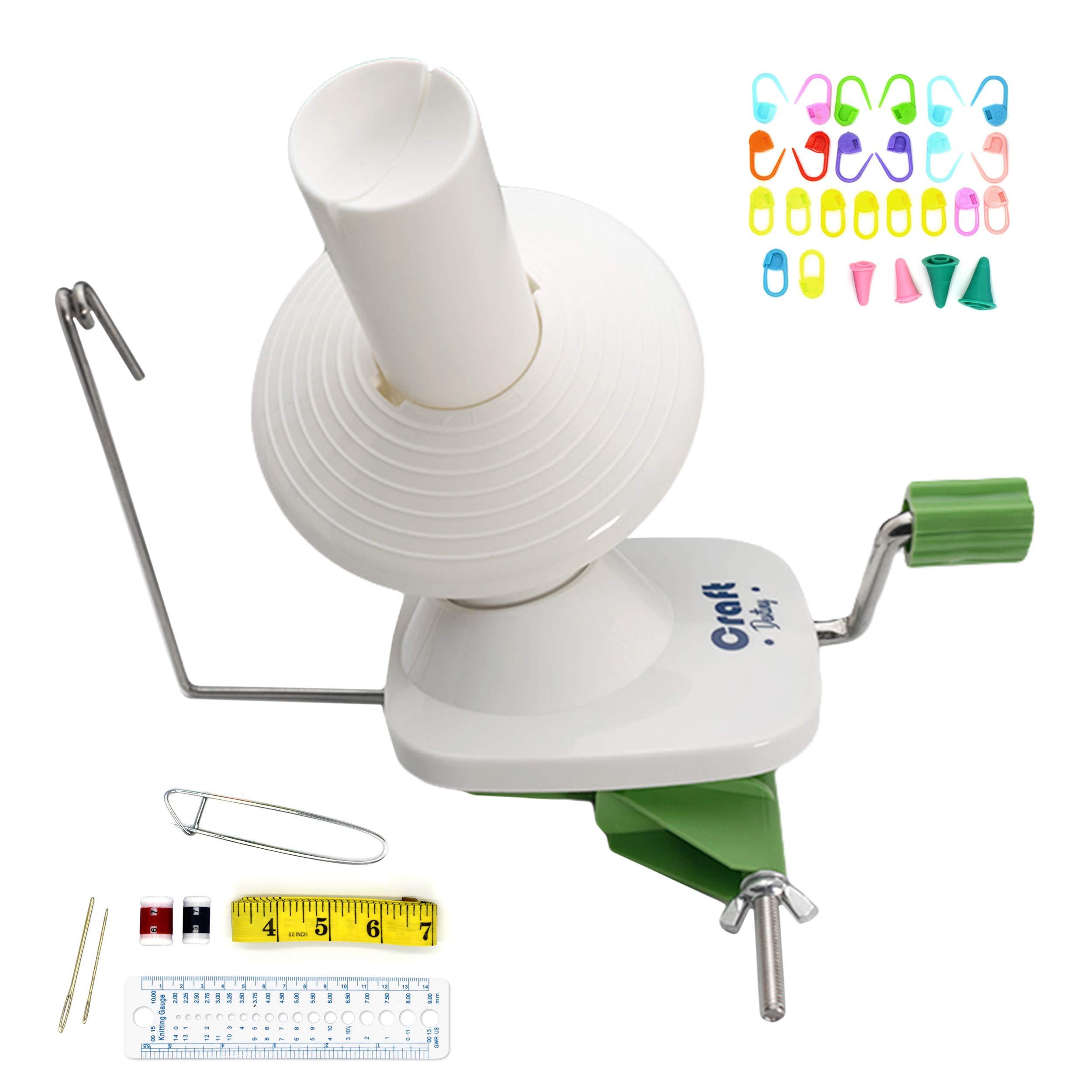 Yarn Winder by Craft Destiny - Easy to Set Up and Use - Hand Operated Yarn Ball Winder 4 Ounce Capacity - Sturdy with Metal Handle and Tabletop Clamp - Knitting kit Included
