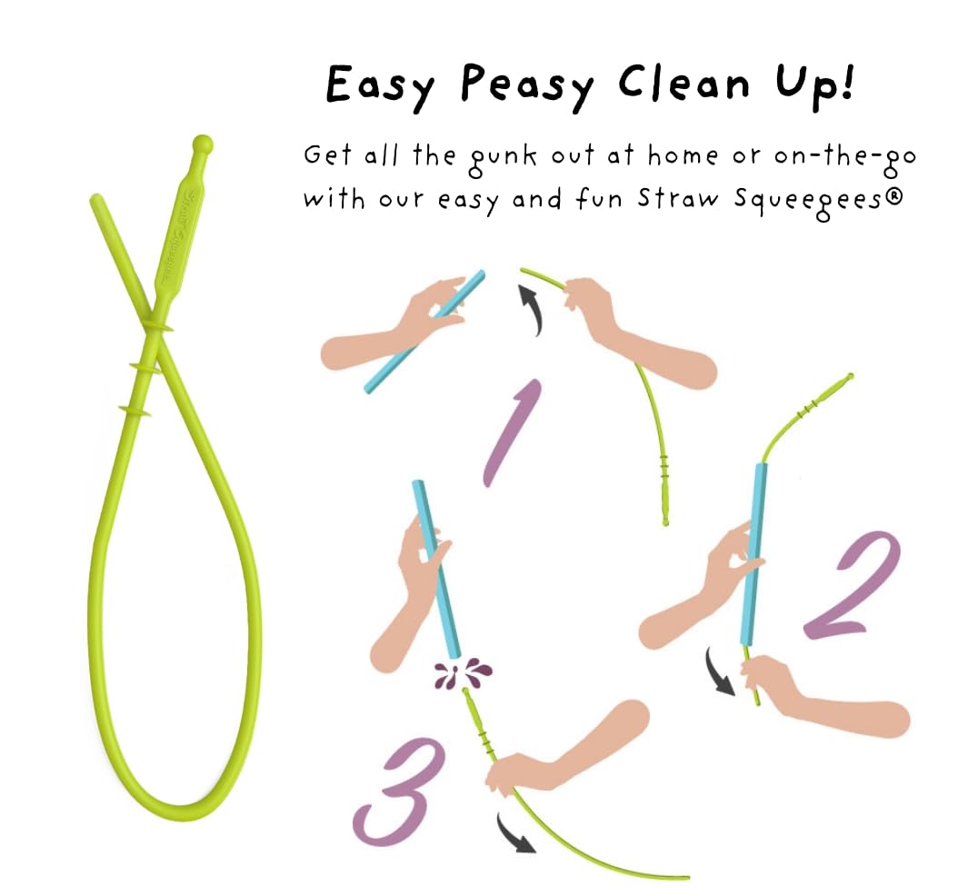 Softy Straws Premium Reusable Silicone Drinking Straws + Patented Straw Squeegee - 9” Long With Curved Bend for 20/30/32oz Tumblers - BPA Free (Non-Rubber), Flexible, Bendy, Safe for Kids / Toddlers