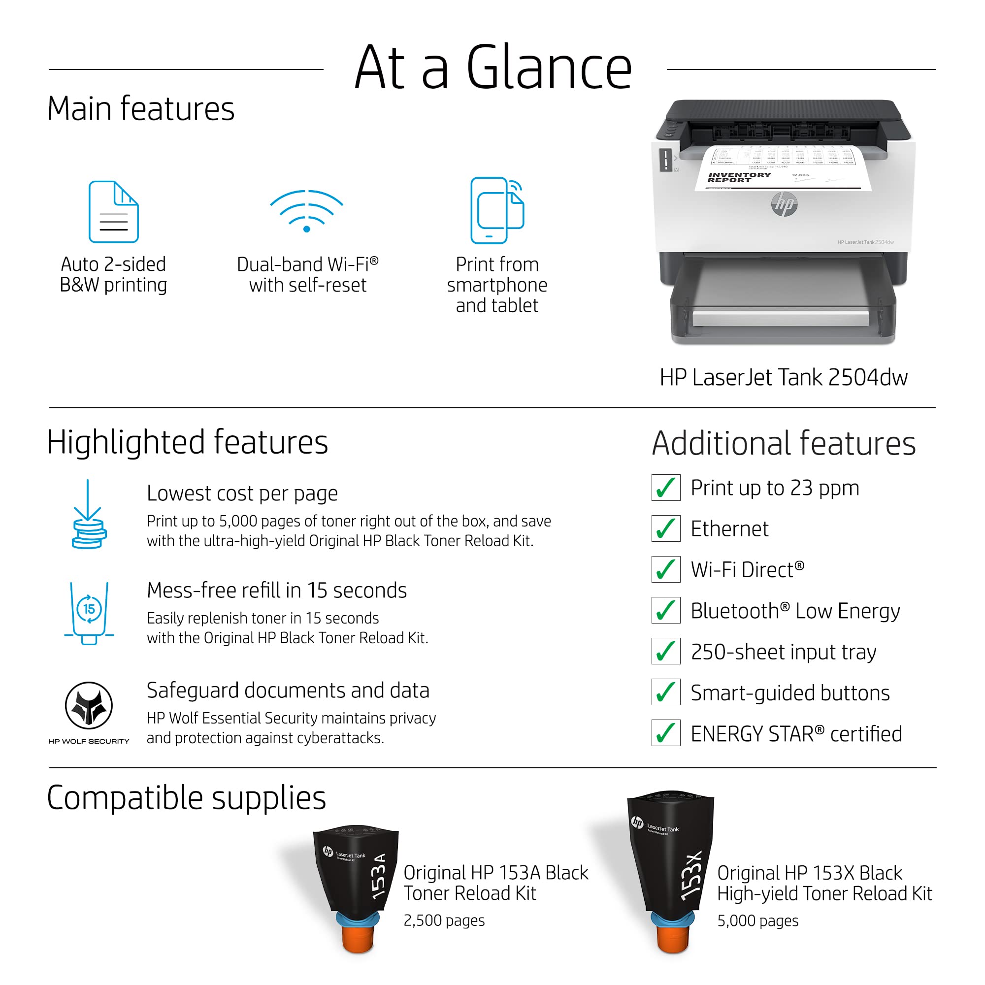 HP Laserjet Tank 2504dw Wireless Black & White Printer Prefilled with Up to 2 Years of Original Toner (2R7F4A)