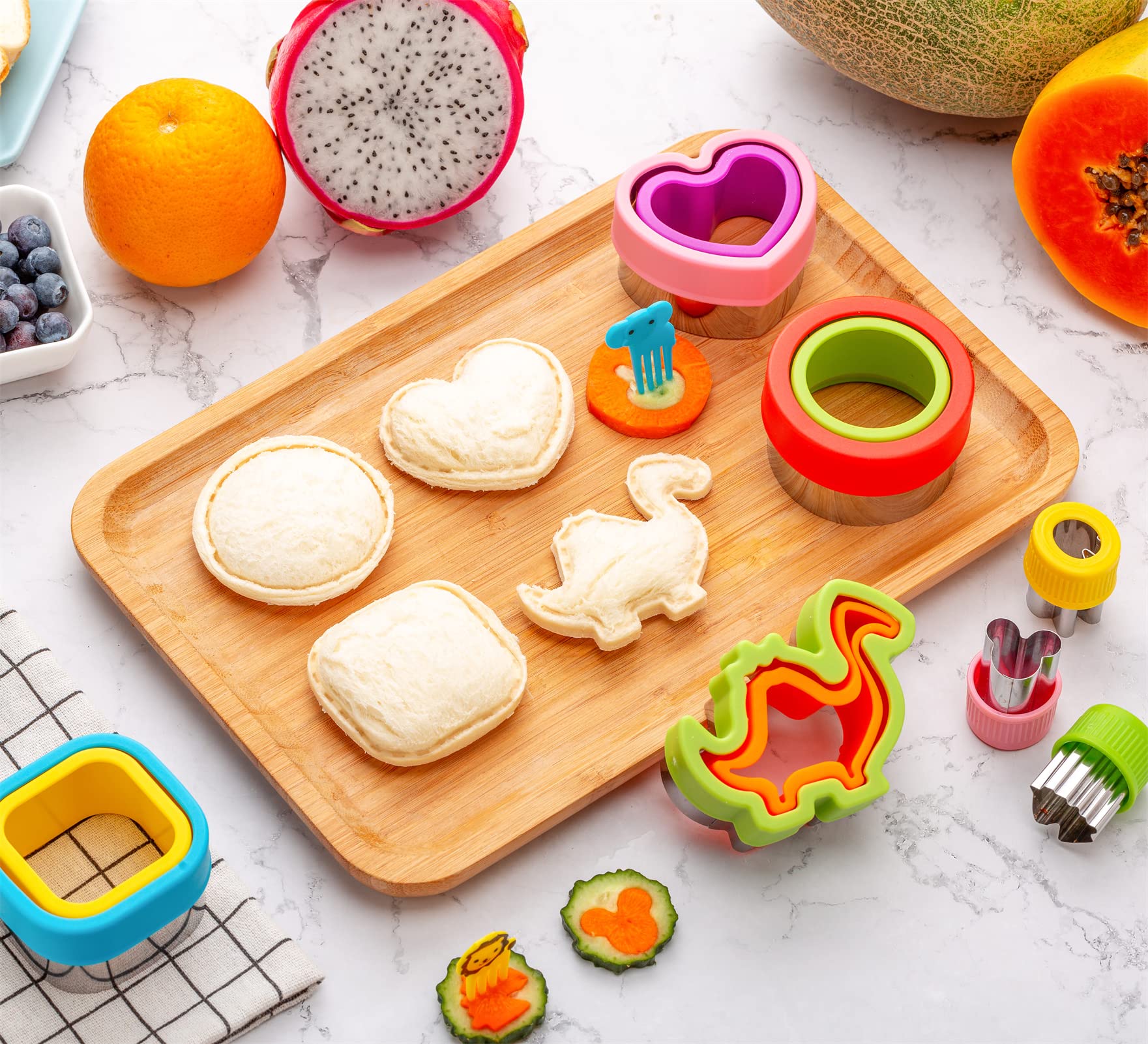 Sandwich Cutter for Kids 22 Piece (MEDIUM), Nifogo Cookie Cutters and Sealer Set, Bread Decruster Pancake Maker Heart Square Circle Dinosaur Shape DIY Mold for Boys Girls