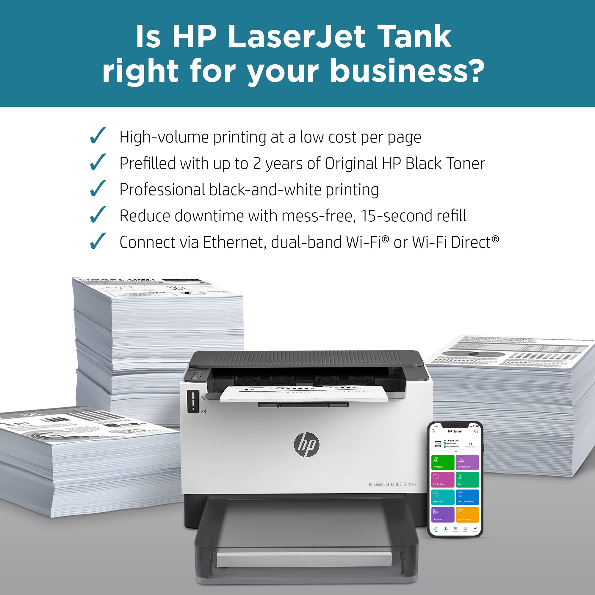 HP Laserjet Tank 2504dw Wireless Black & White Printer Prefilled with Up to 2 Years of Original Toner (2R7F4A)