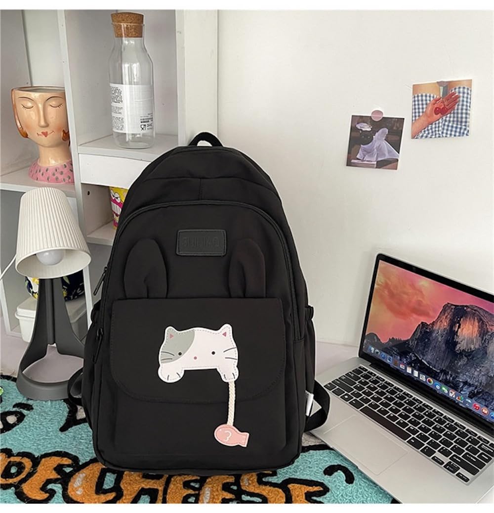 Kawaii Backpack Japanese Cute Cat School Backpack with Plushies Aesthetic Backpack for Teen Girls Back to School Supplies (Pink)